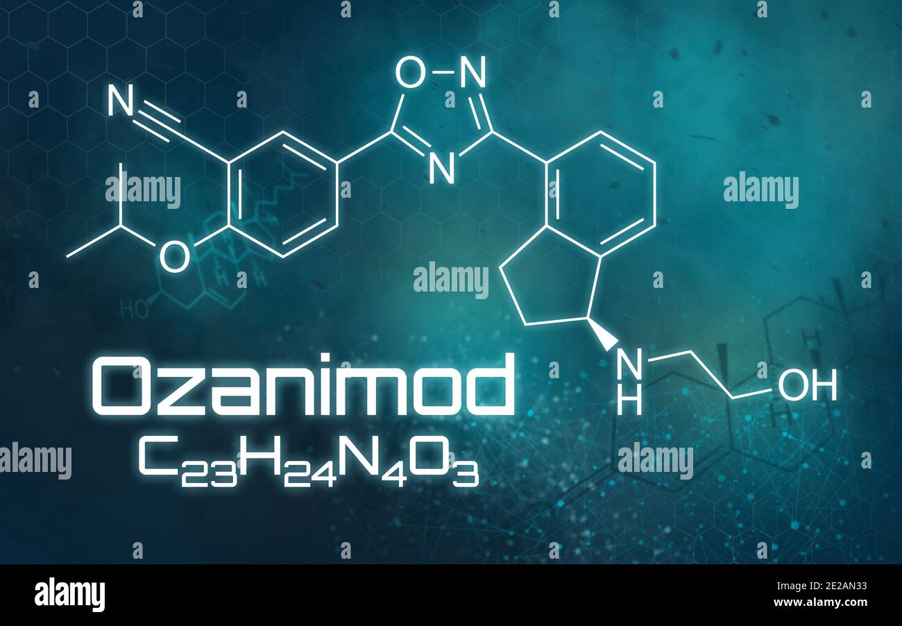Chemical formula of Ozanimod on a futuristic background Stock Photo - Alamy