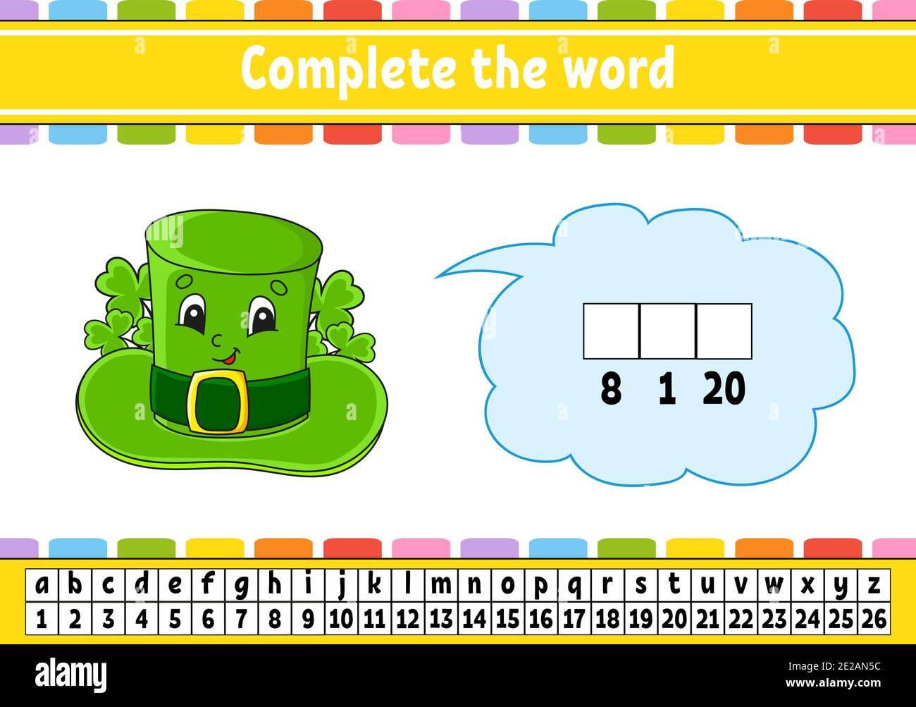Complete the words. Cipher code. Leprechaun hat. Learning vocabulary ...