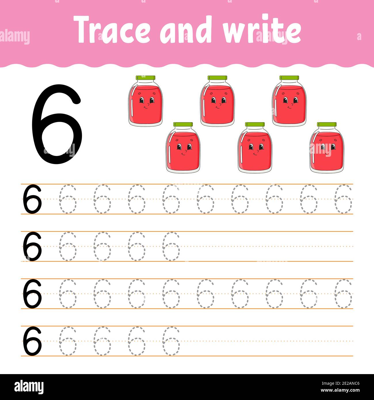 Number 6. Trace and write. Handwriting practice. Learning numbers for ...