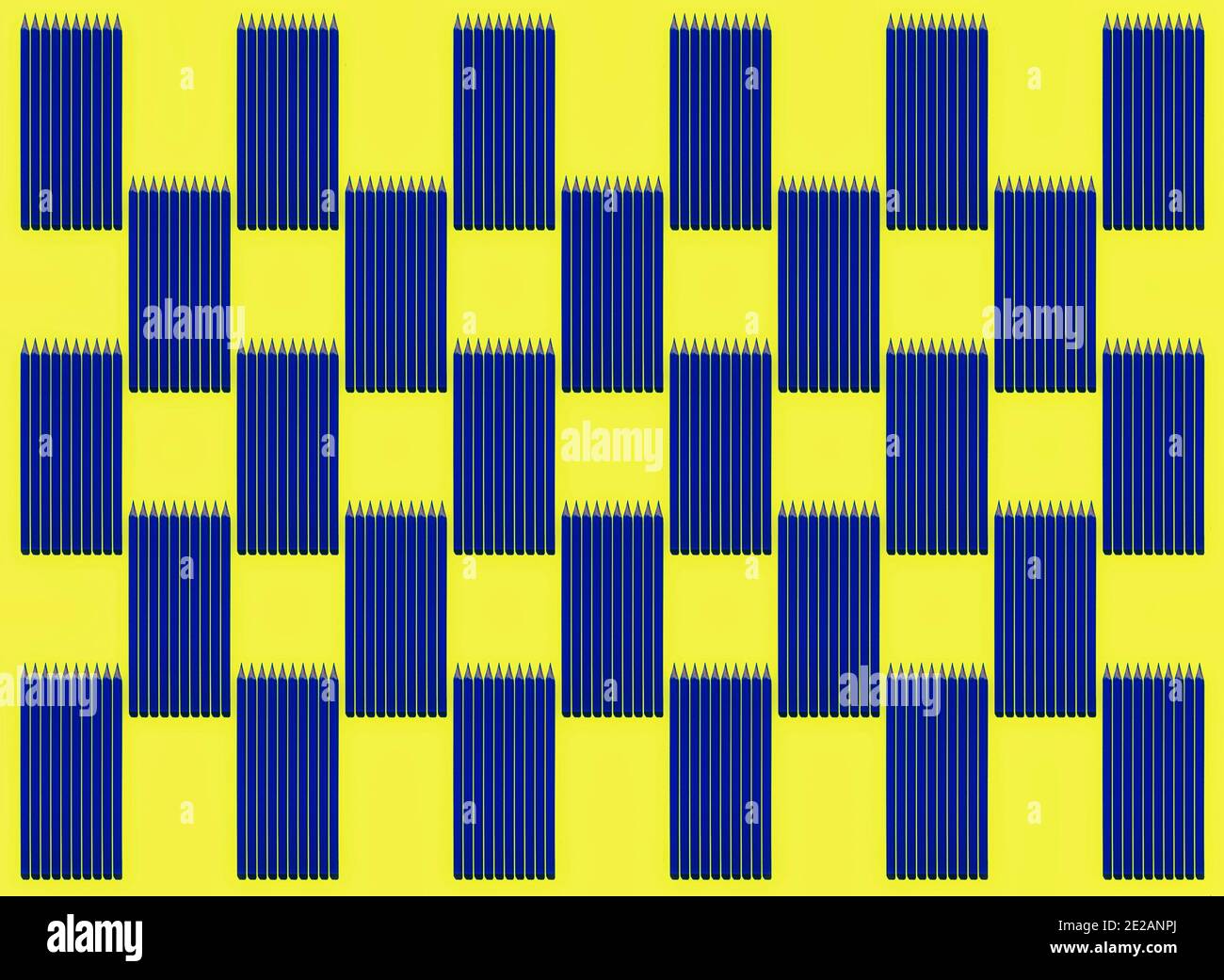 Pattern of blue pencils at yellow background Stock Photo - Alamy