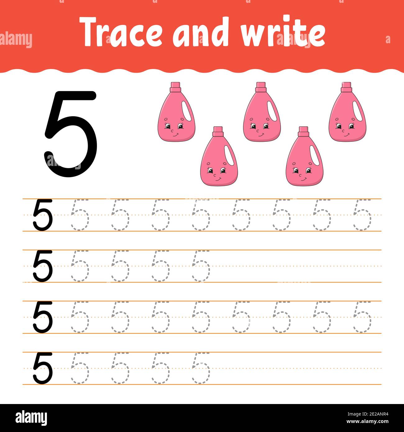 Number 5. Trace and write. Handwriting practice. Learning numbers for ...