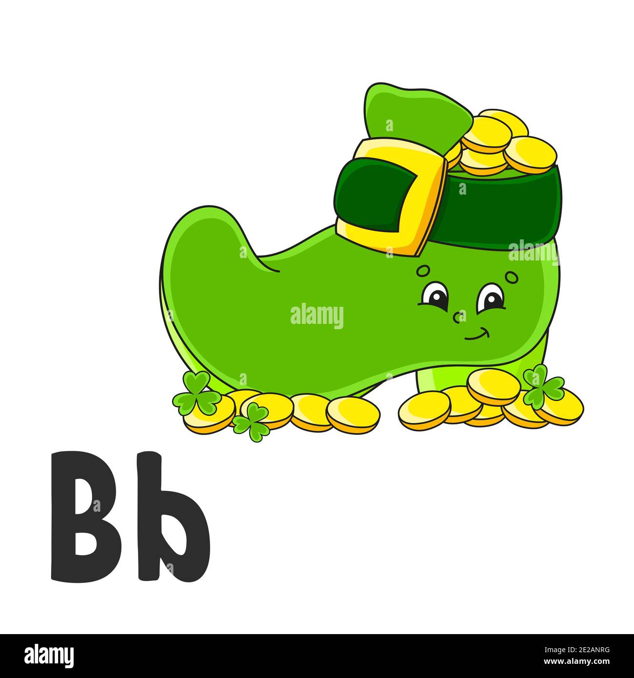 Alphabet letter B. Leprechaun boot with coins. ABC flash cards. Cartoon ...