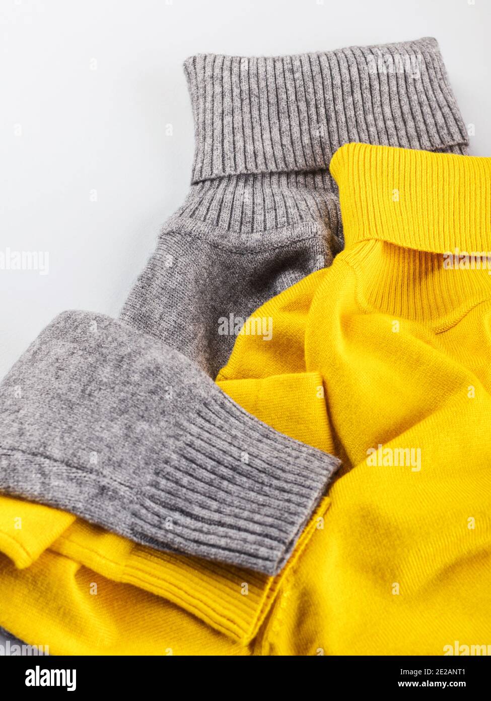 Fashion flat lay gray yellow turtle neck match Stock Photo - Alamy