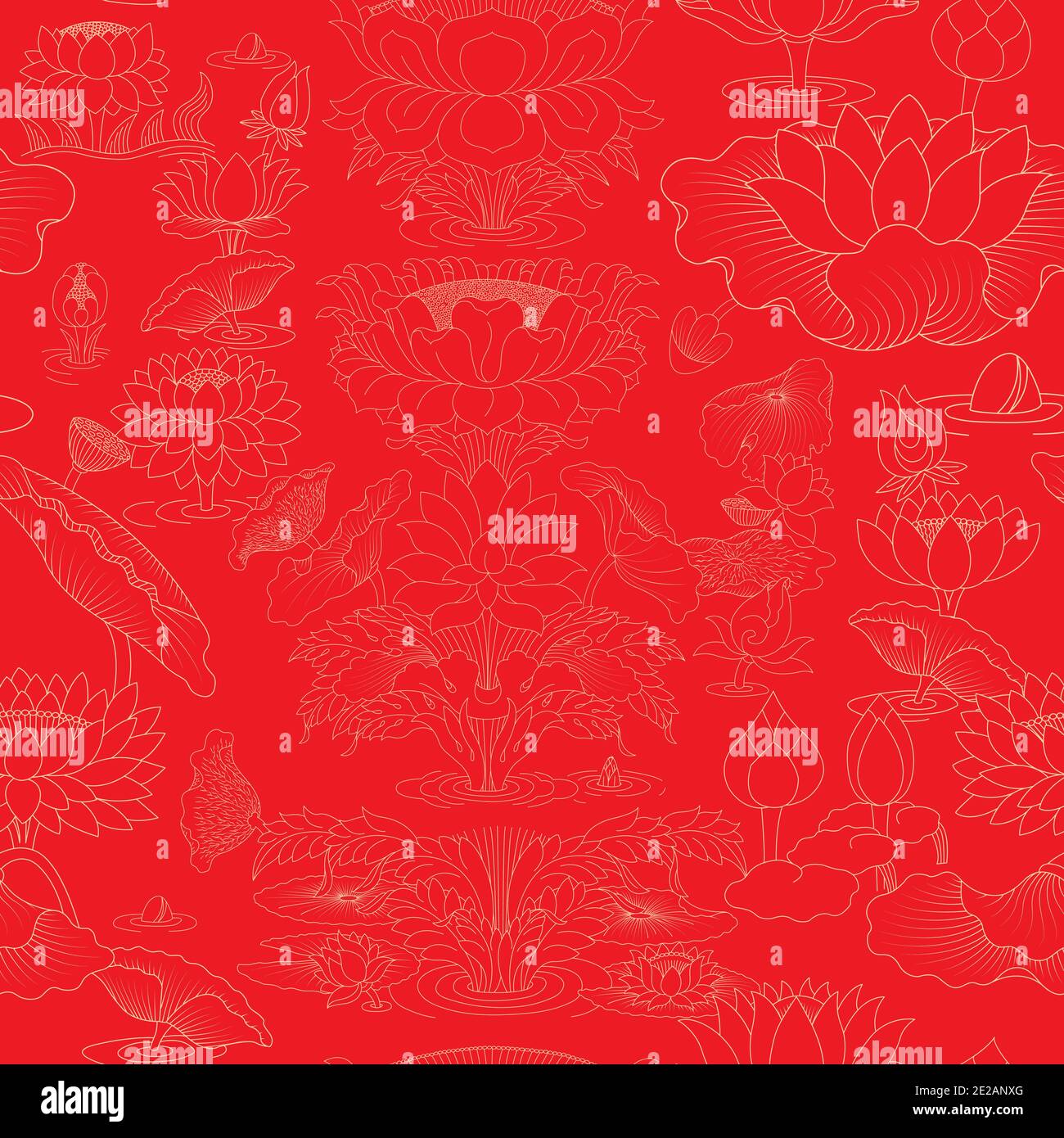Tropical vintage lotus flower, water lily seamless chinese pattern ...