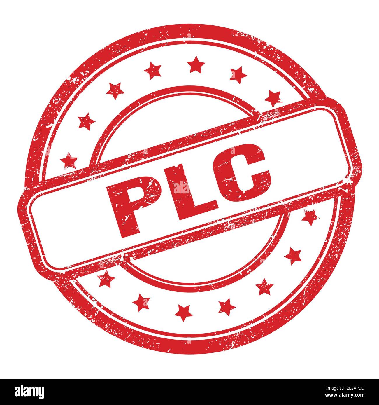 PLC text on red grungy vintage round rubber stamp Stock Photo - Alamy