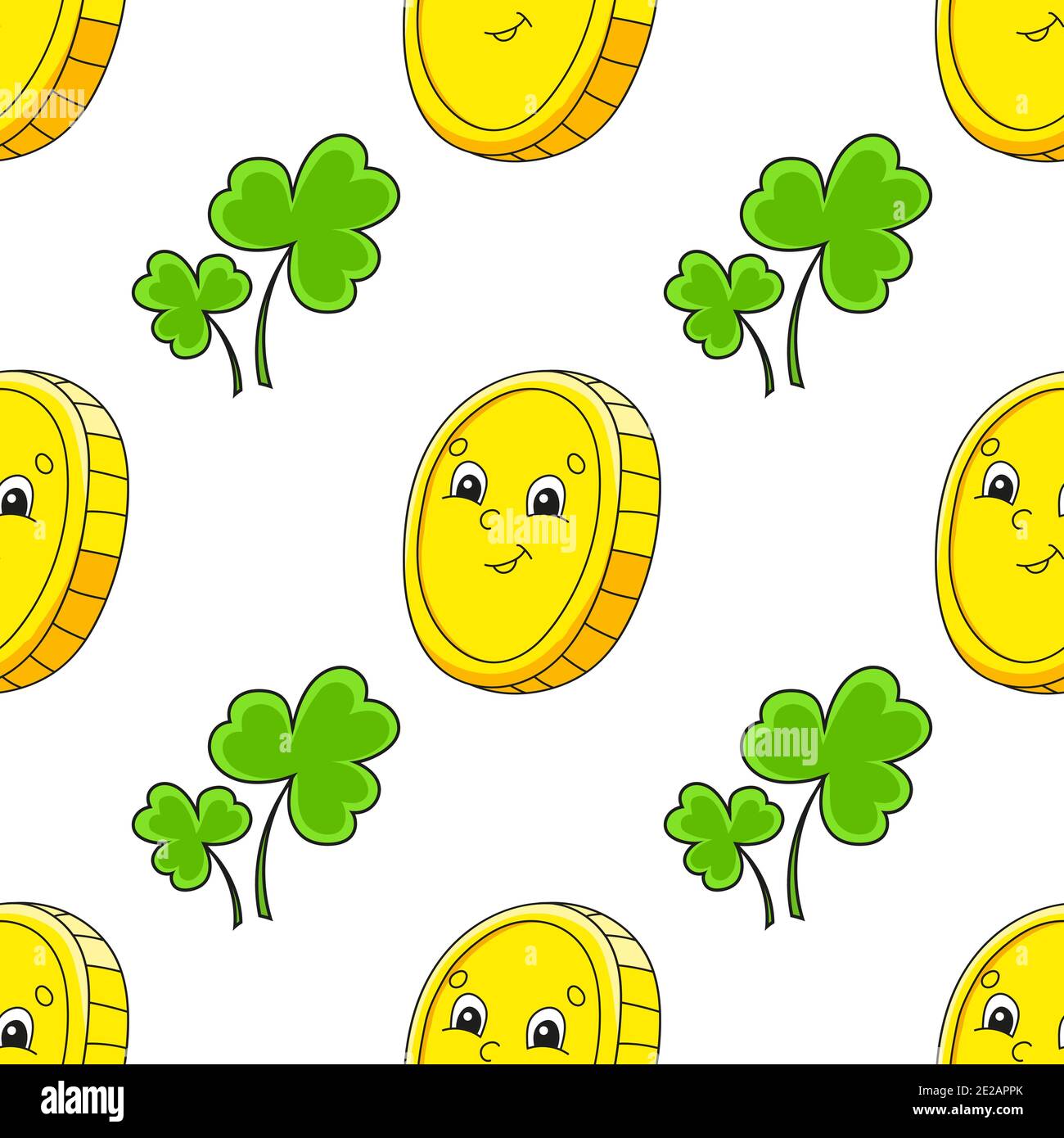 Color seamless pattern. Gold coin. St. Patrick's Day. Cartoon style ...
