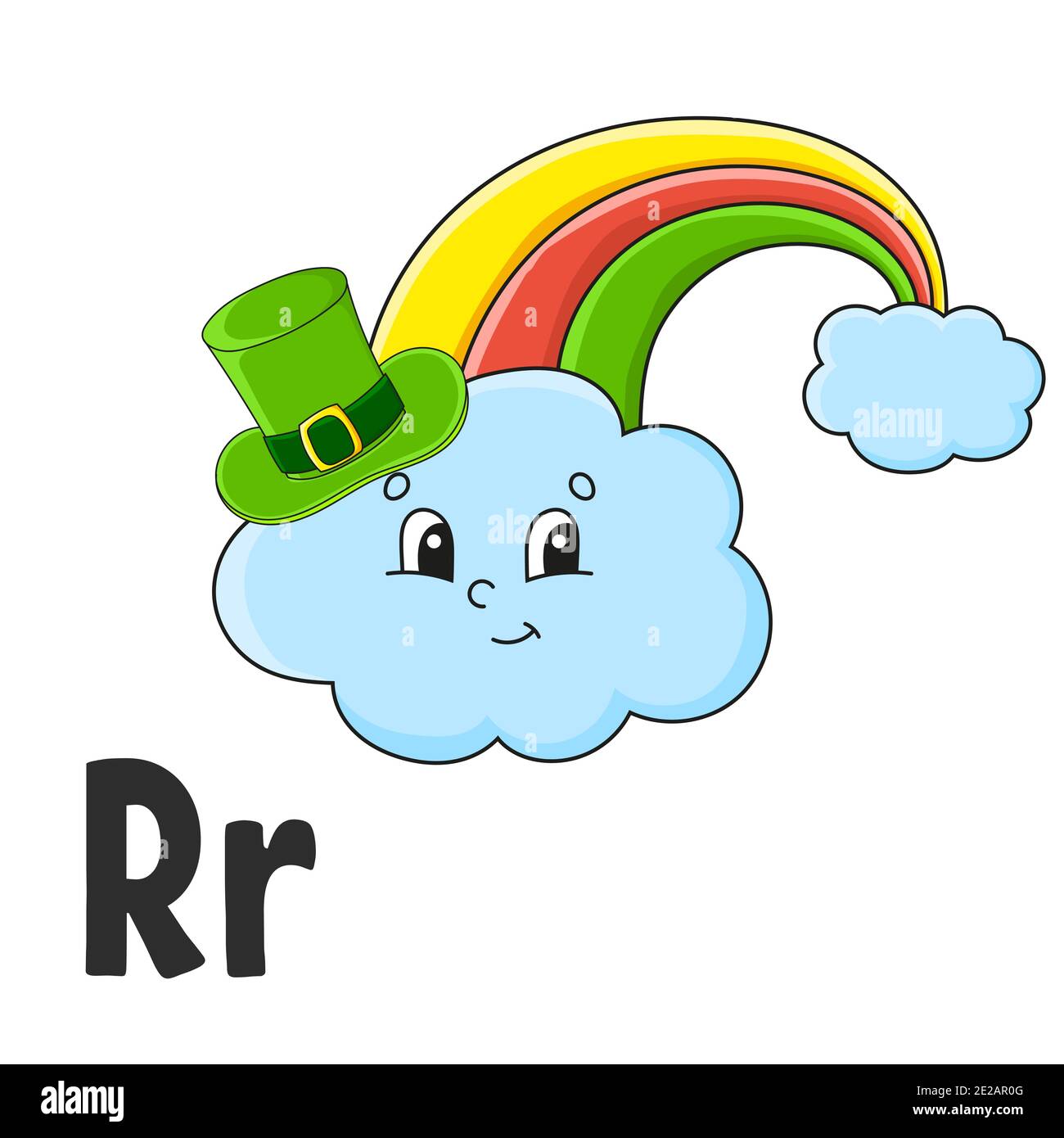 Alphabet letter R. Rainbow in hat. ABC flash cards. Cartoon cute ...