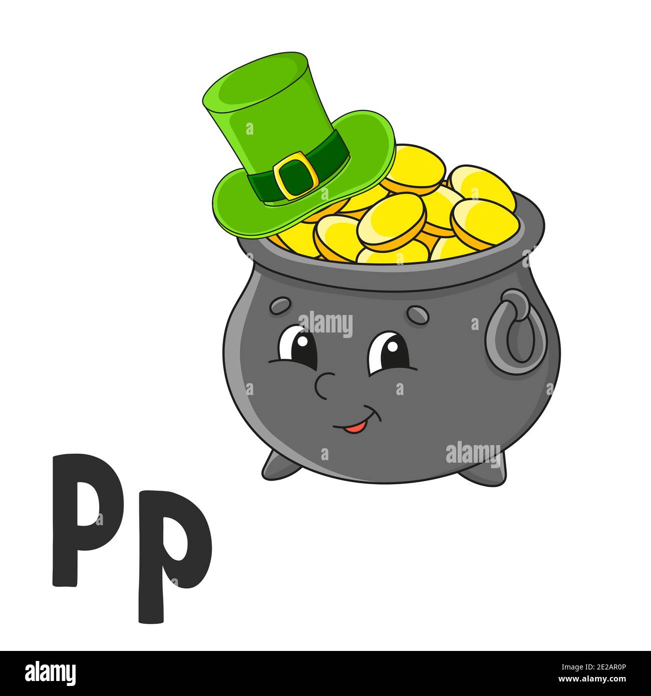 Alphabet letter P. Pot of gold in hat. ABC flash cards. Cartoon cute ...