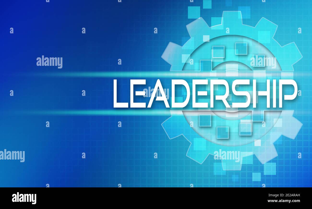 Text 'leadership' on a blue background with a gear mechanism Stock ...