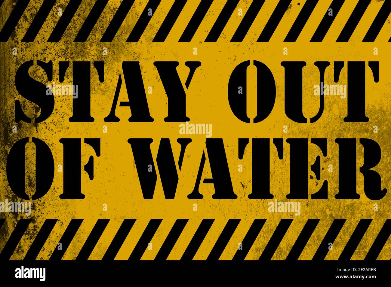 Yellow 'stay out of water' sign with stripes Stock Photo - Alamy