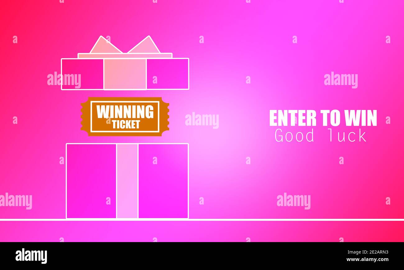 Prize box, winning ticket, and a text on a pink background Stock Photo ...