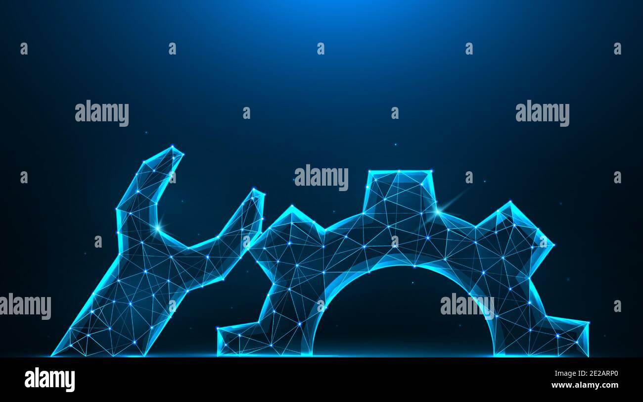 Wrench and gear low poly design. Repair or support polygonal vector ...