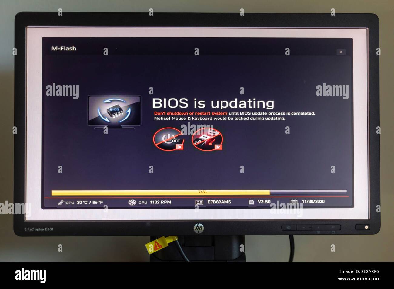 BIOS updating screen for an MSI pc motherboard Stock Photo - Alamy