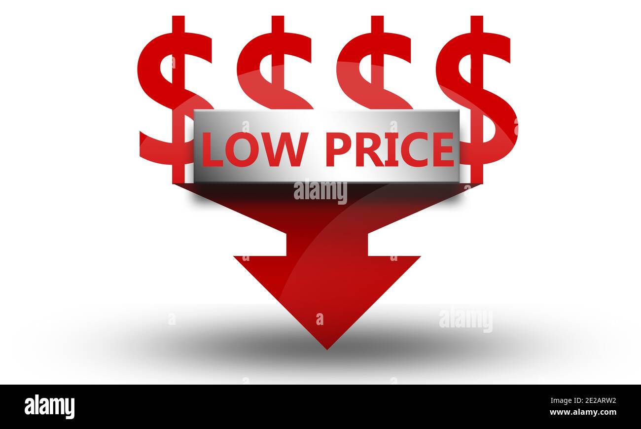 Low price design with dollar signs and a red arrow Stock Photo - Alamy