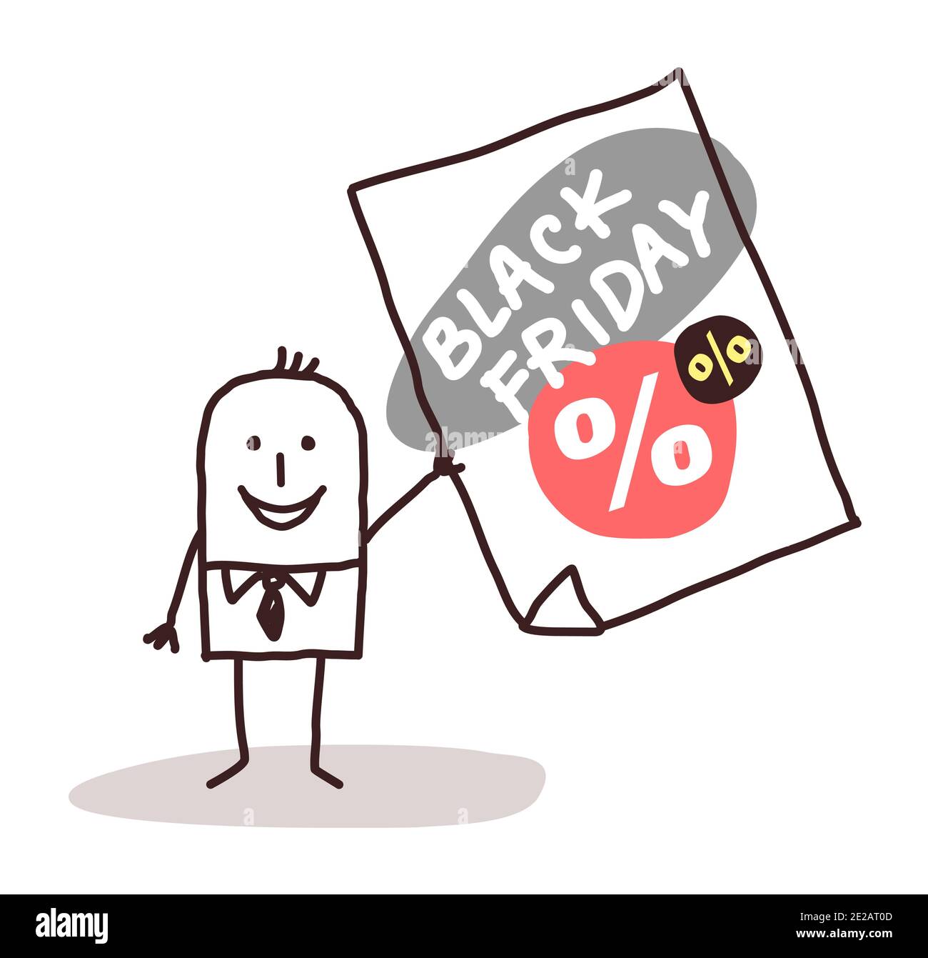 Hand drawn Cartoon Businessman with Black Friday Announcement Stock ...