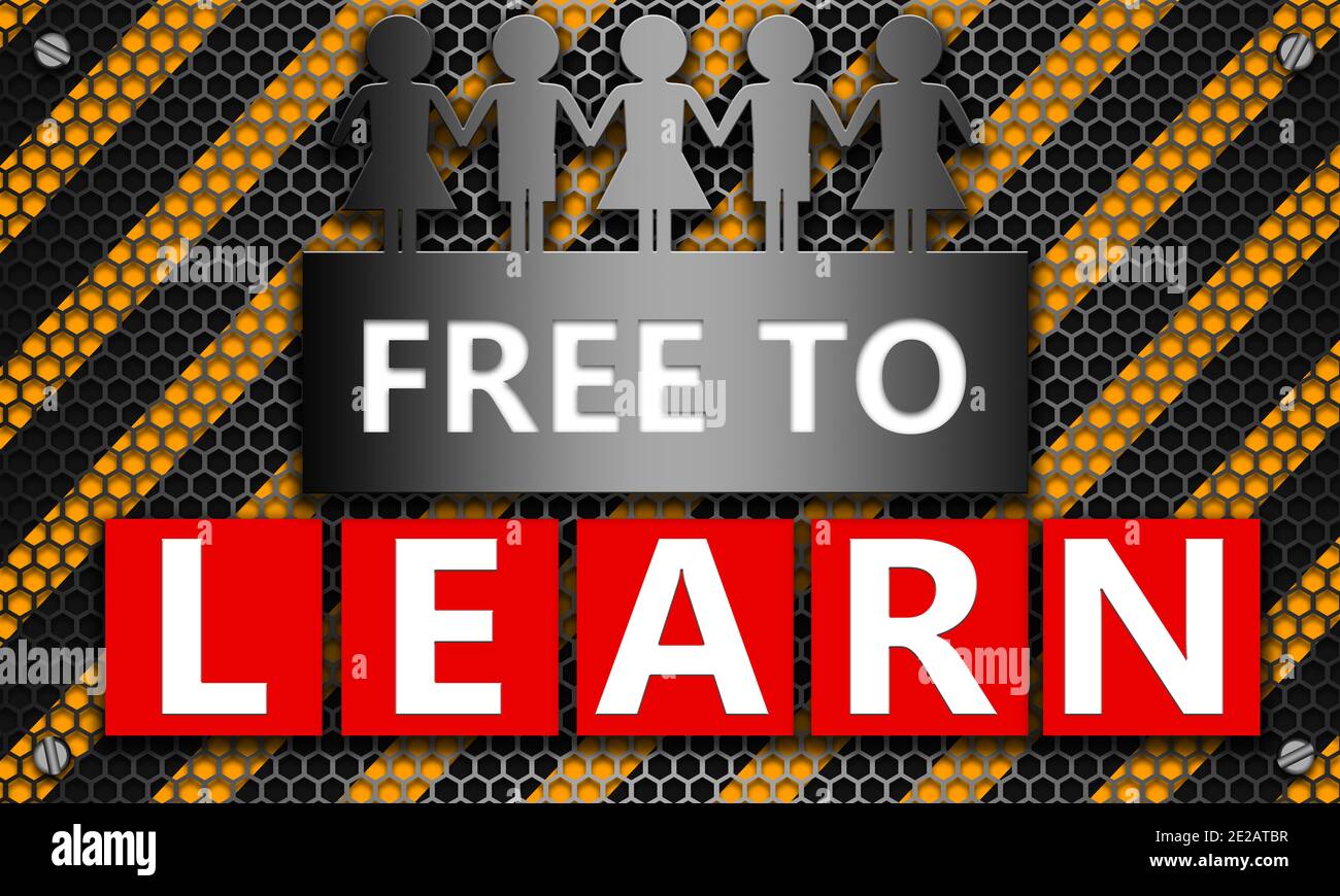 3d rendering of a text 'free to learn' on mesh hexagon background Stock ...