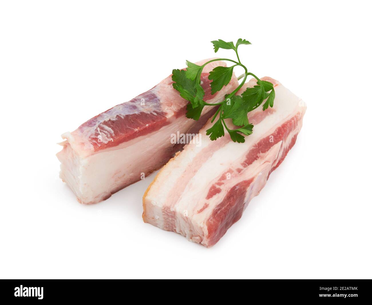 Raw pork belly with streaks of fat isolated on a white background Stock ...