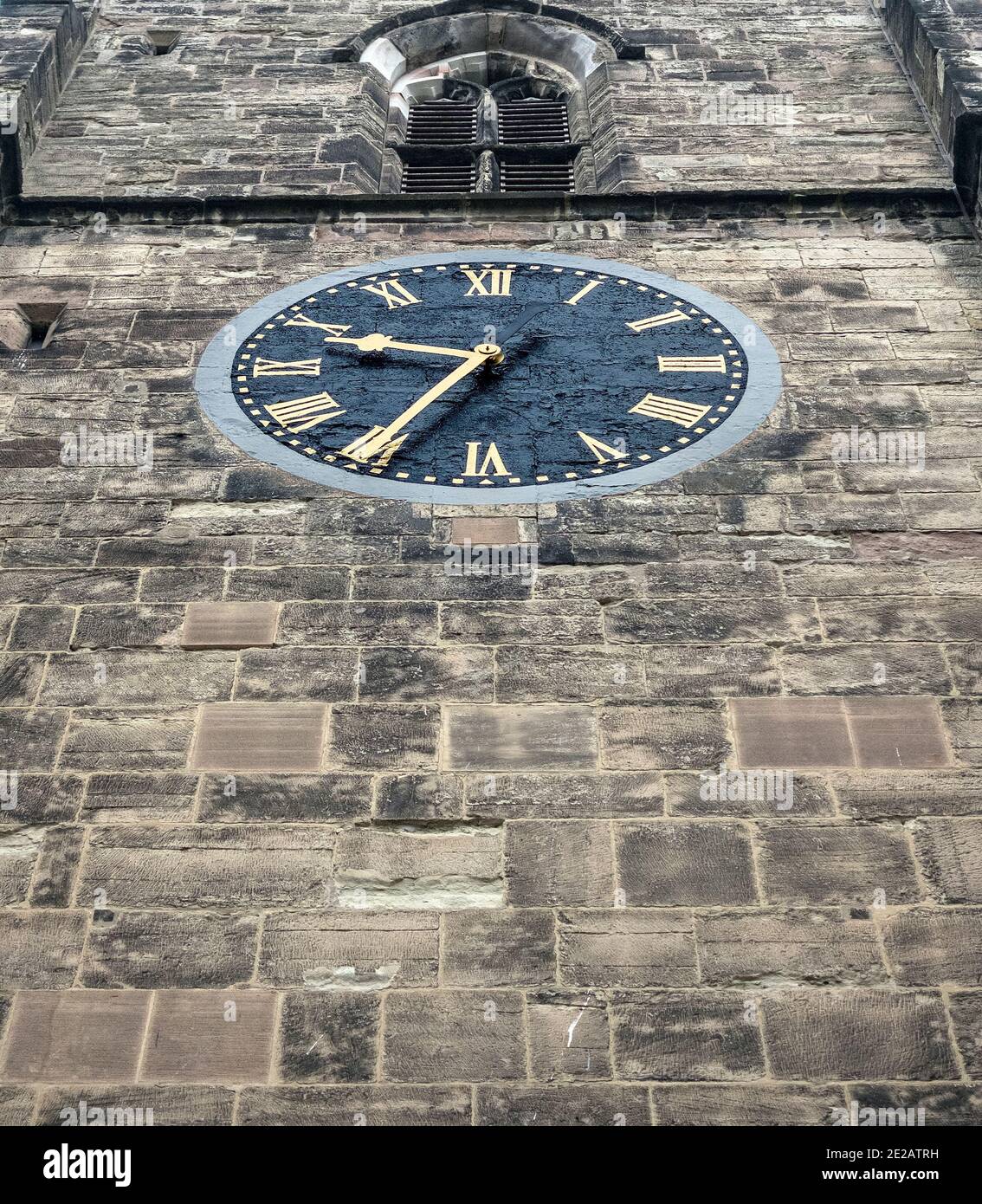 Typical church tower with clock face Stock Photo - Alamy