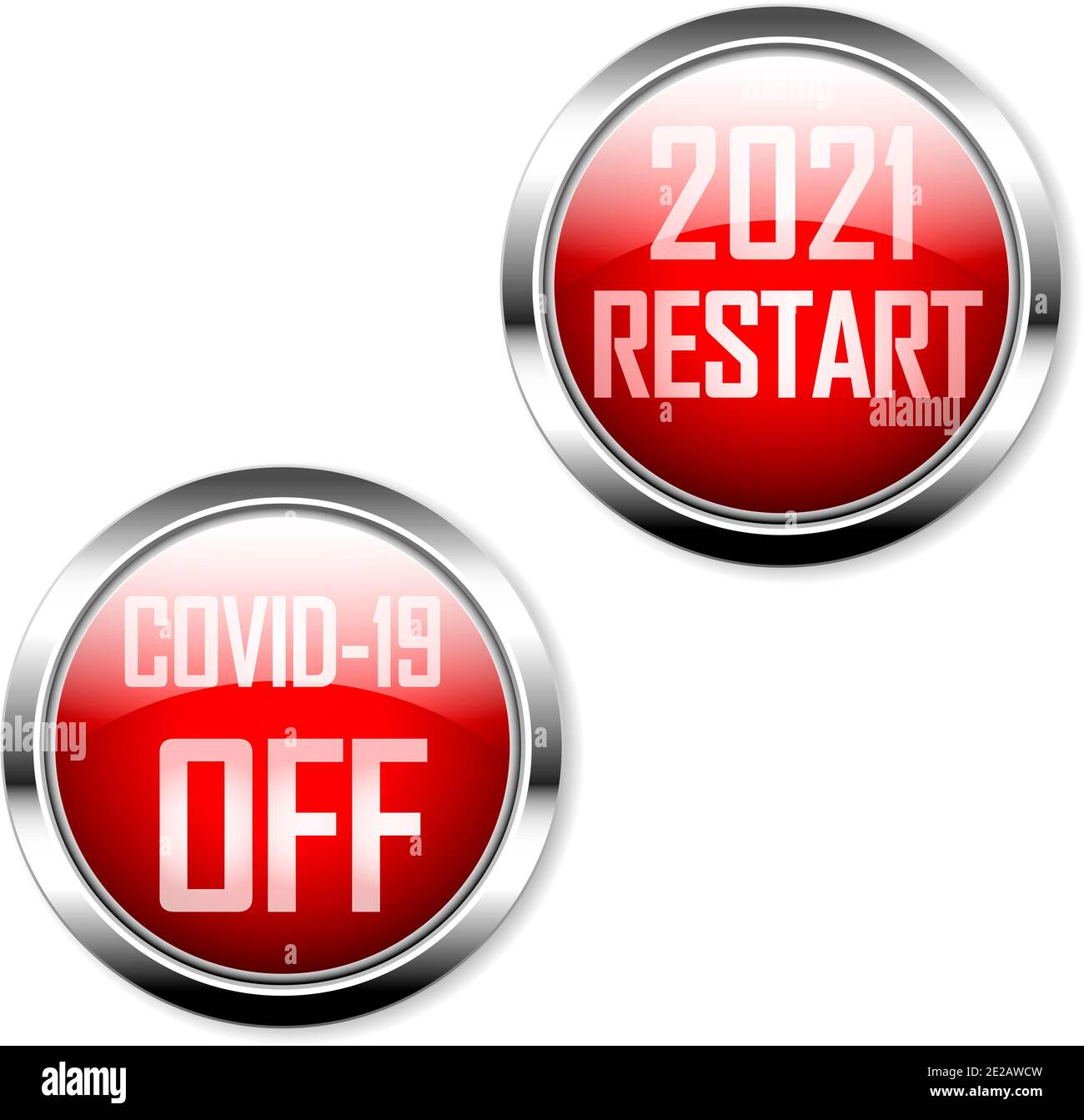 buttons or switches with message restart 2021 and switch off Covid-19 ...