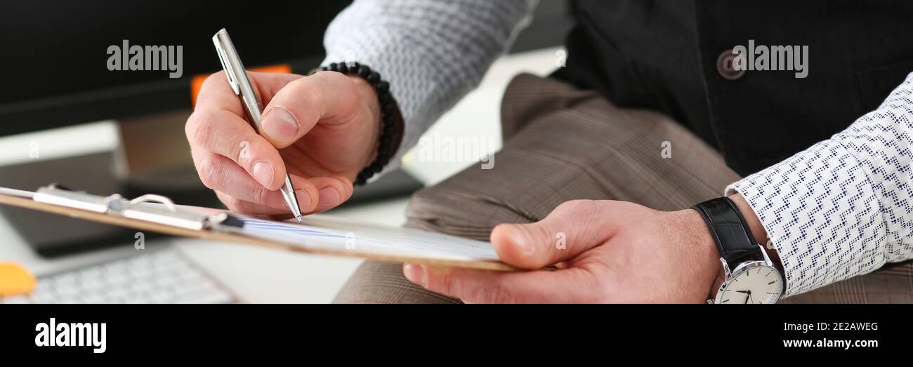 Professional project manager drawing sketch before conference Stock ...