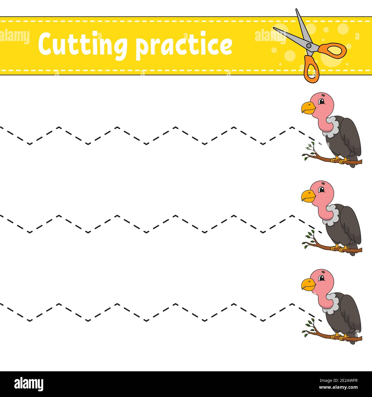 Cutting practice for kids. Bird vulture. Education developing worksheet ...