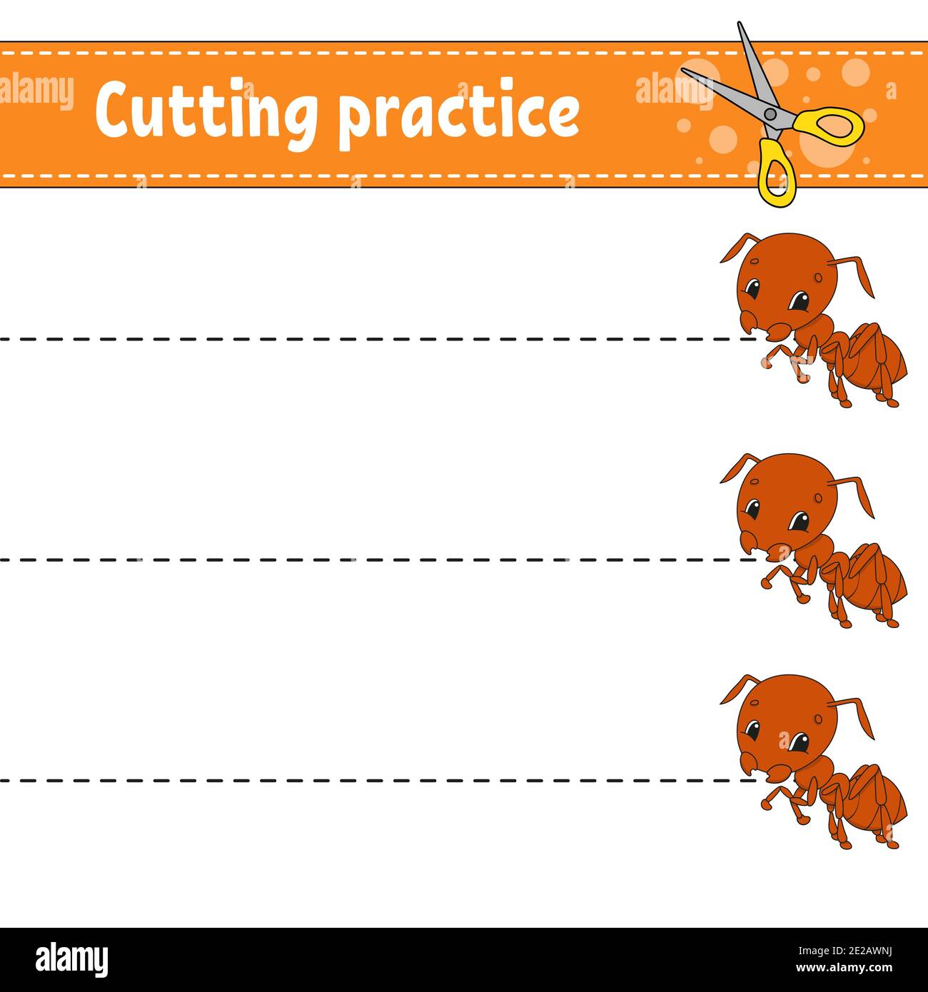 Cutting practice for kids. Insect ant. Education developing worksheet ...