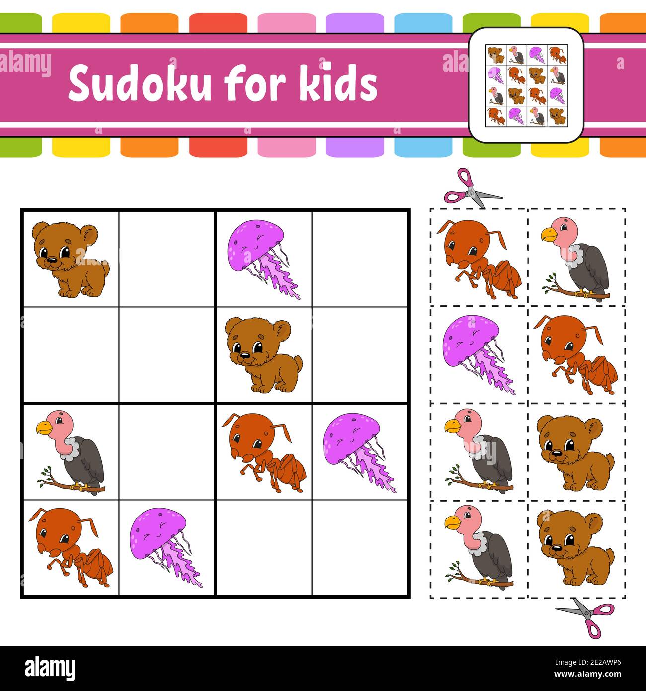 Sudoku for kids. Education developing worksheet. Activity page with ...