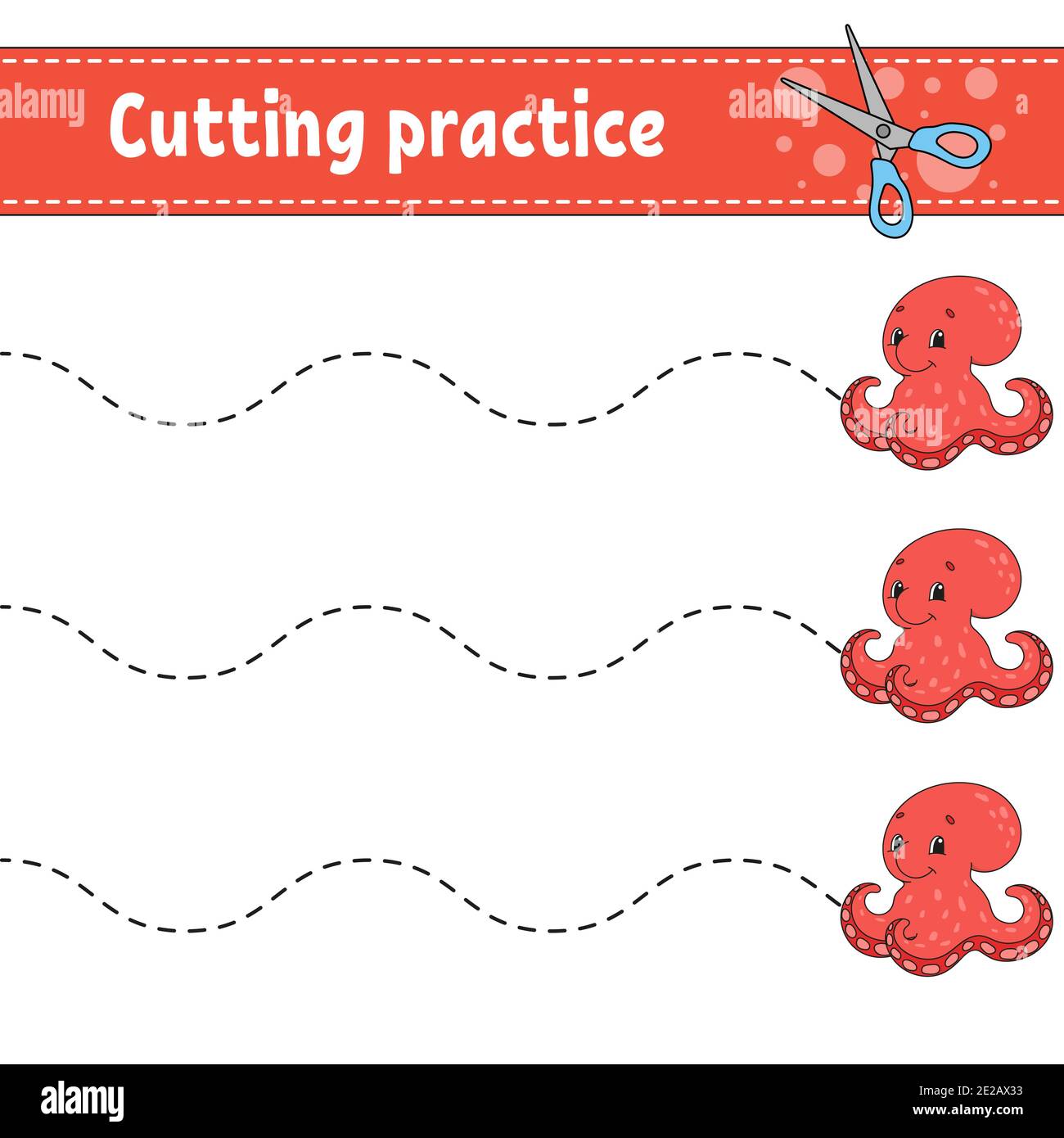 Cutting practice for kids. Aquatic octopus. Education developing ...