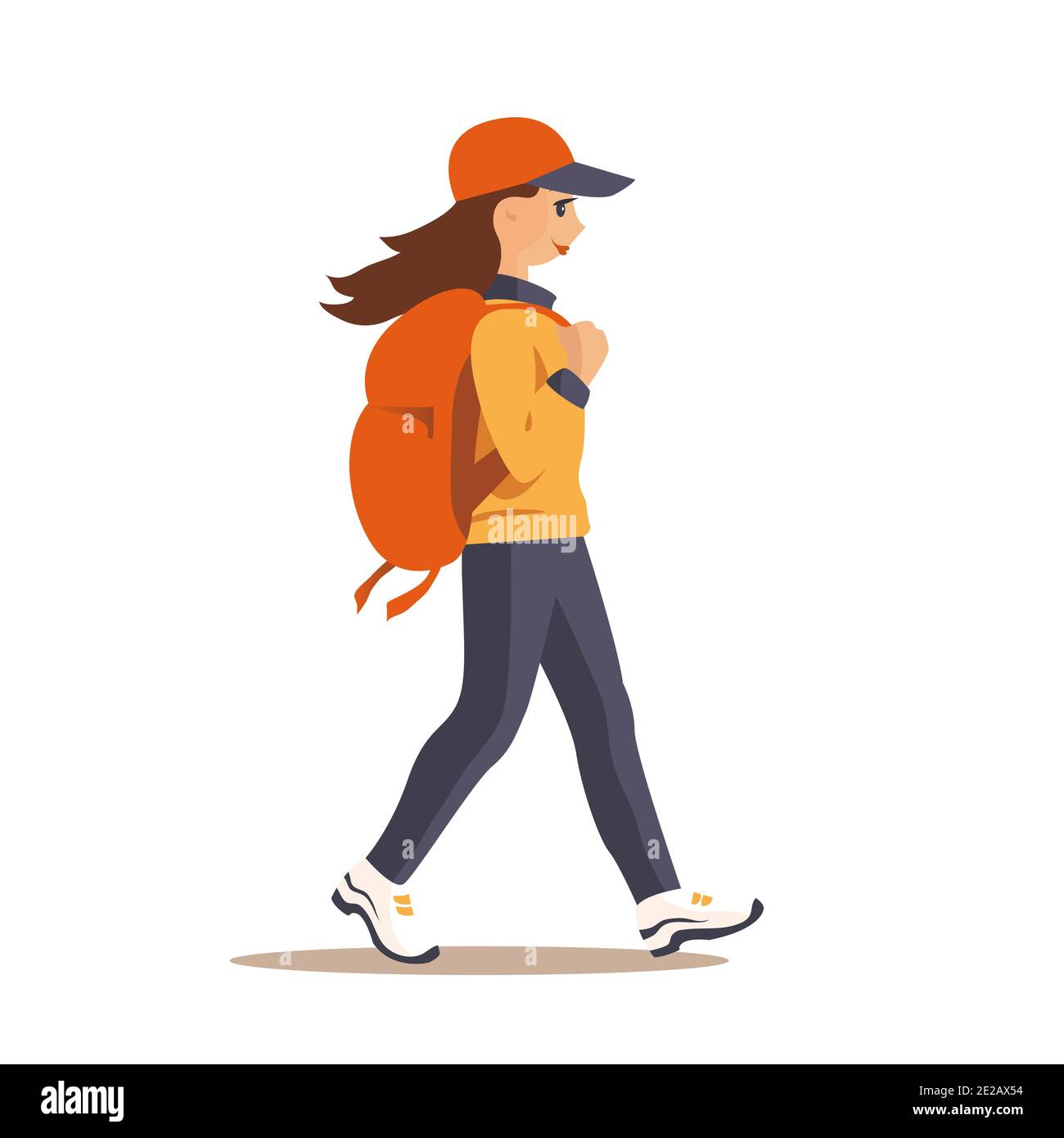 Girl tourist with a backpack. A happy smile on his face. Travel and ...