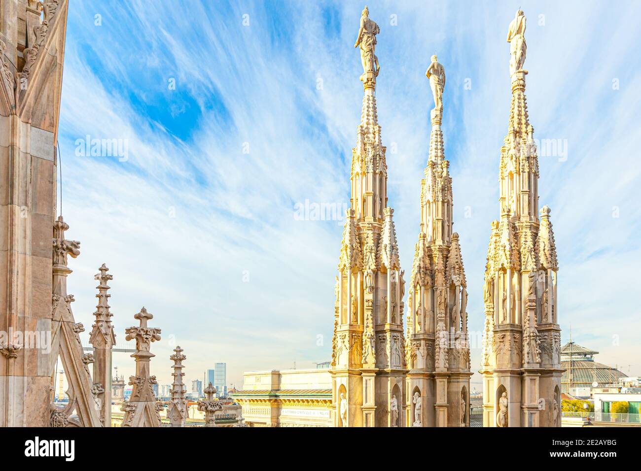 Roof of Milan Cathedral Duomo di Milano with Gothic spires and white ...