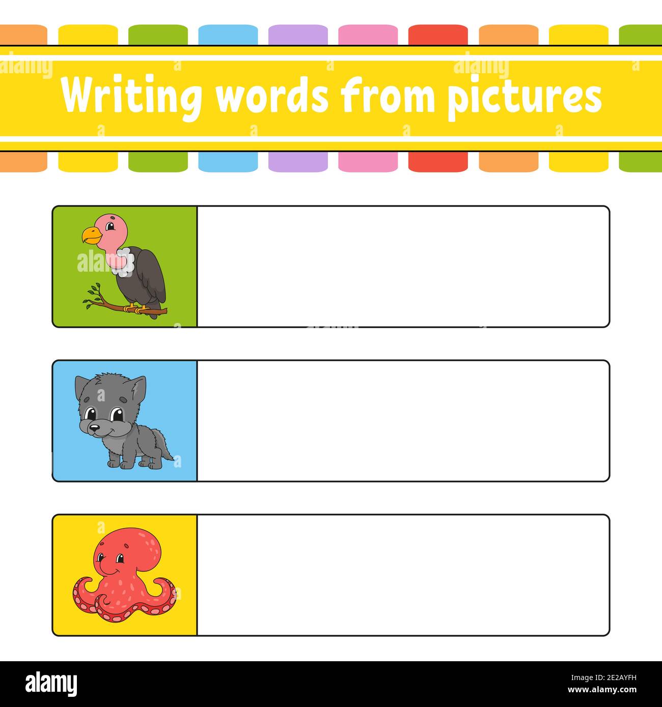 Writing words from pictures. Education developing worksheet. Learning ...