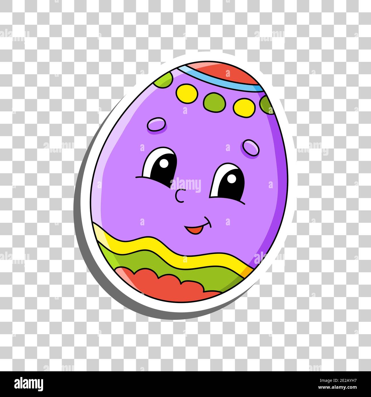 Cute cartoon character. Easter egg. Sticker with contour. Colorful ...