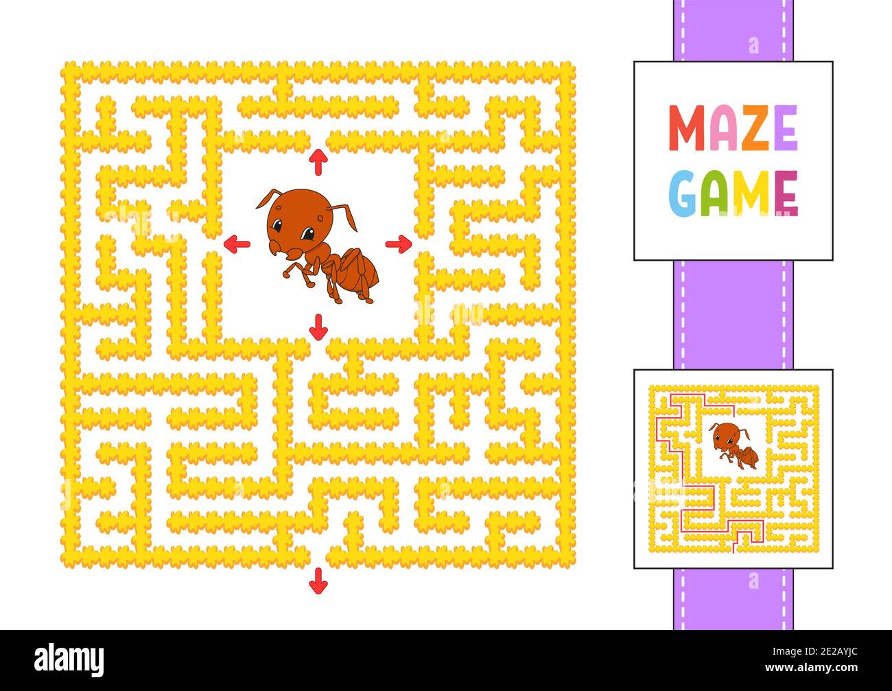 Funny square maze. Game for kids. Insect ant. Puzzle for children ...