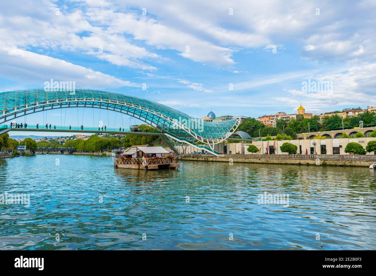 Tbilisi, Georgia - October 1, 2017: The Bridge of Peace is a bow-shaped ...