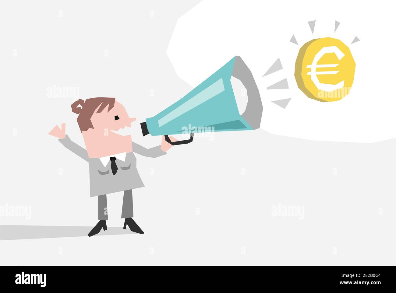 illustrated Cartoon Business woman with megaphone, giving a Financial ...