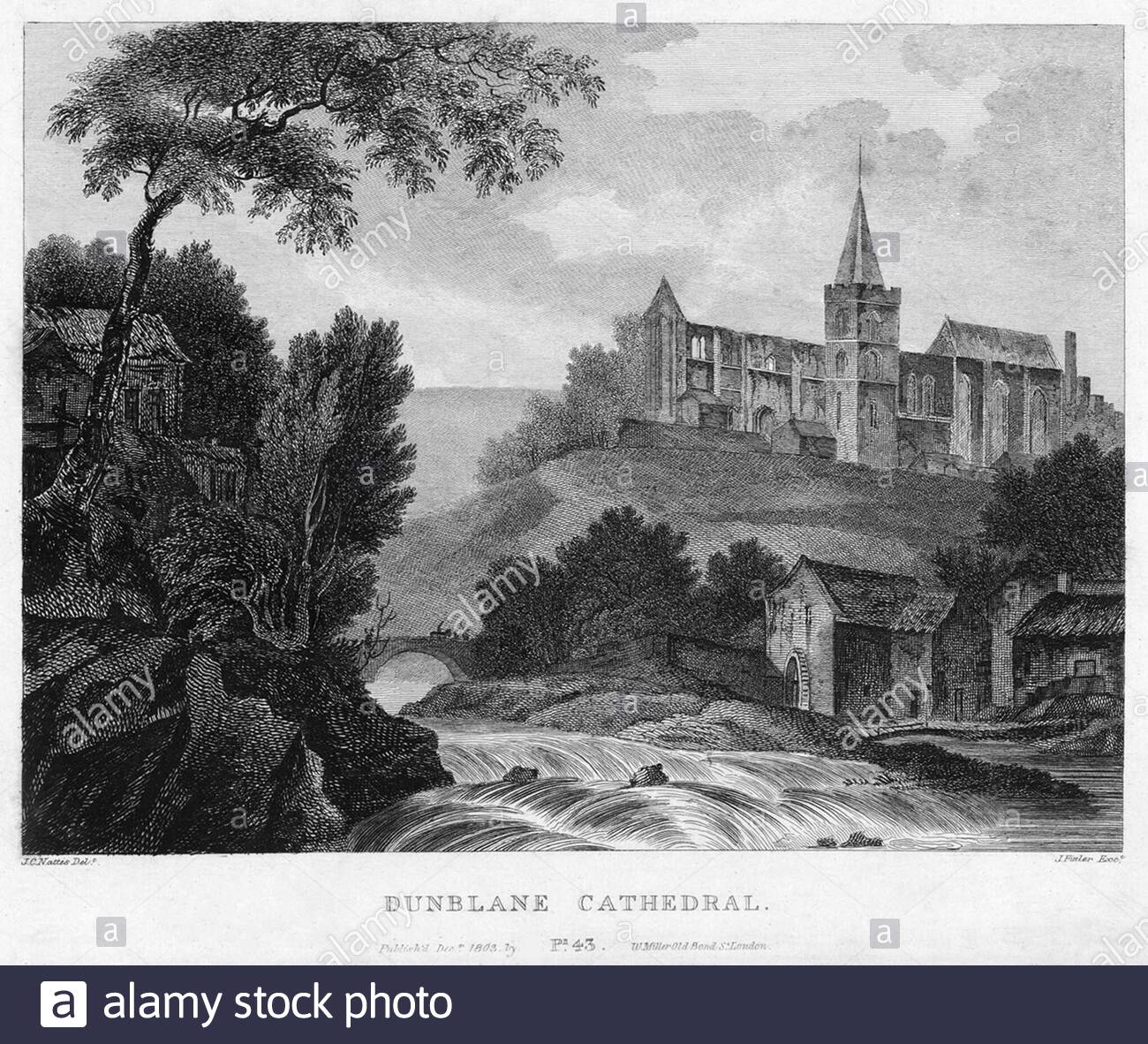 Dunblane Cathedral, Dunblane, Scotland, vintage engraving from 1804 ...