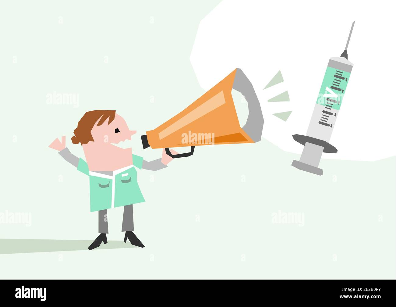 illustrated Cartoon Doctor with megaphone, giving Vaccine information ...