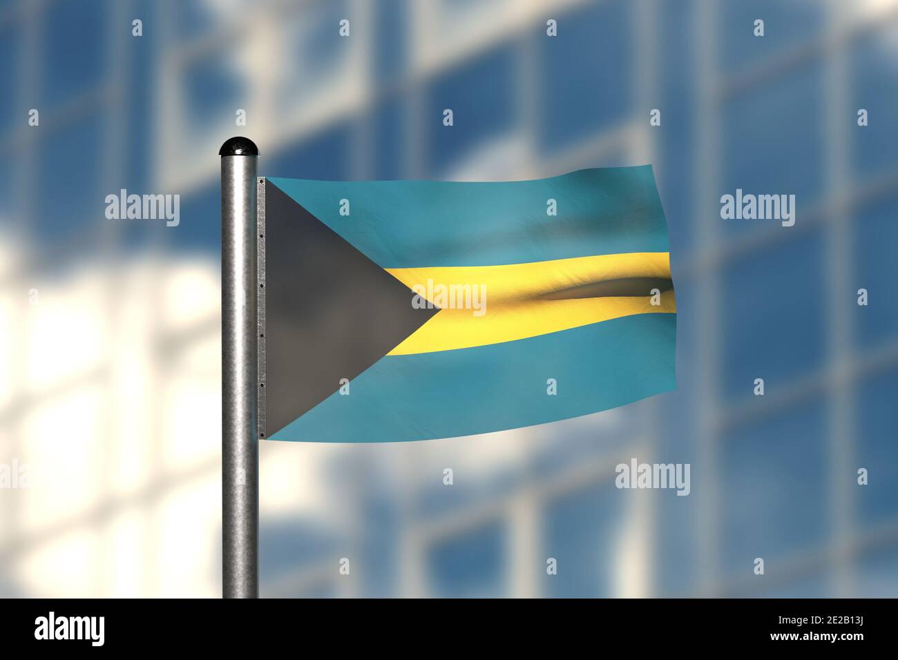 3d render of an flag of Bahamas, in front of an blurry background, with ...