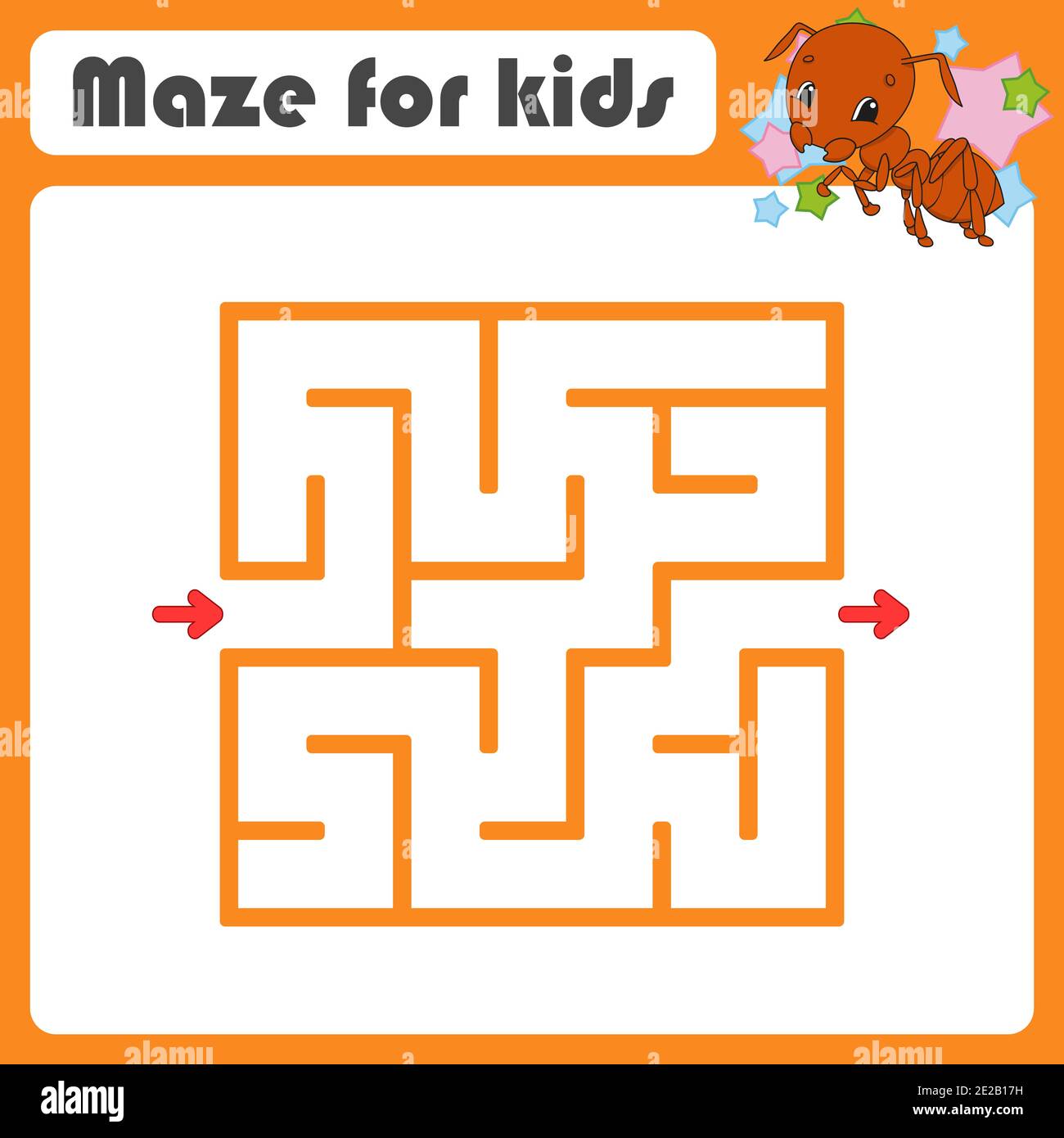 Square maze. Game for kids. Insect ant. Puzzle for children. Cartoon ...