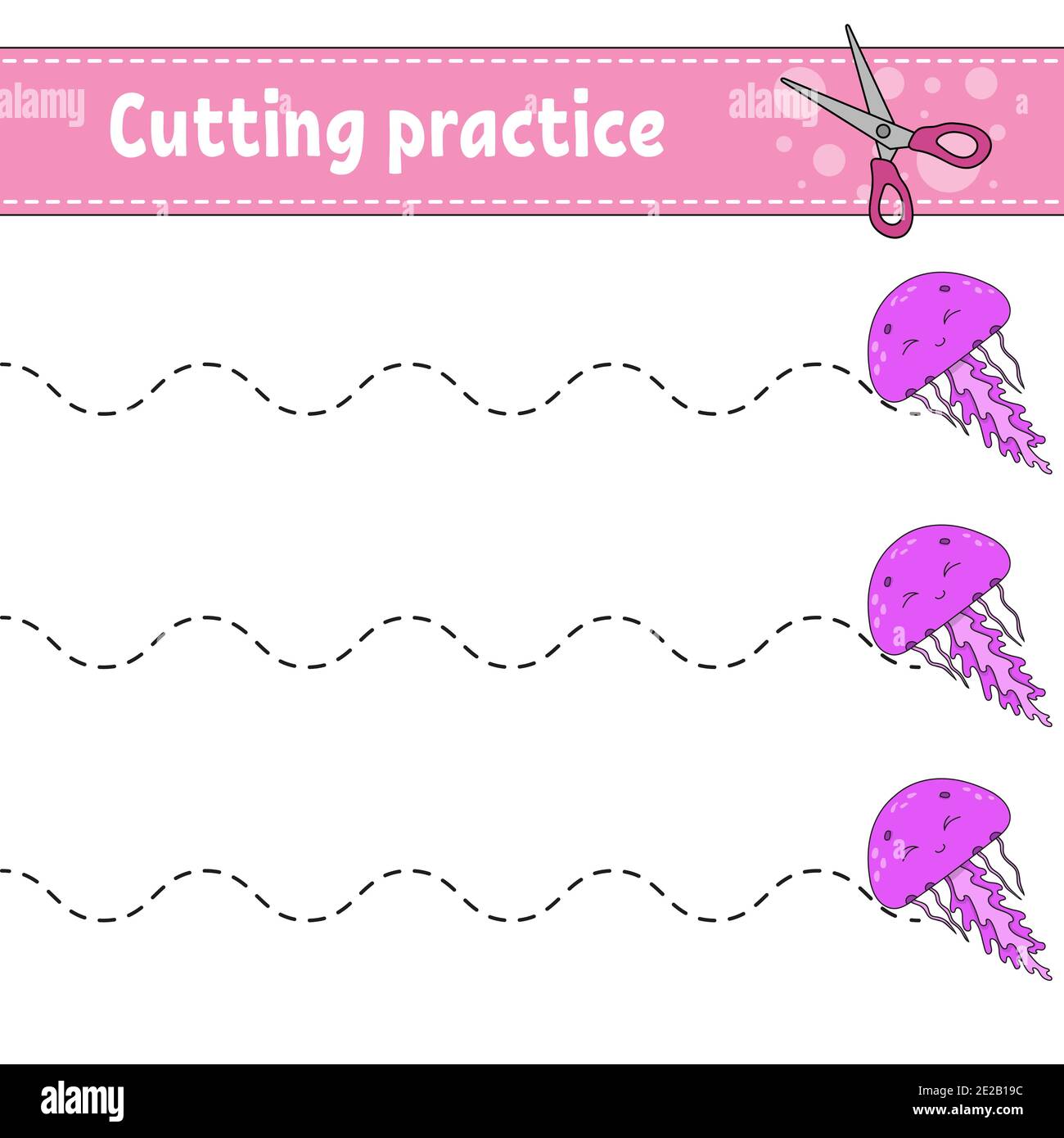 Cutting practice for kids. Marine jellyfish. Education developing ...