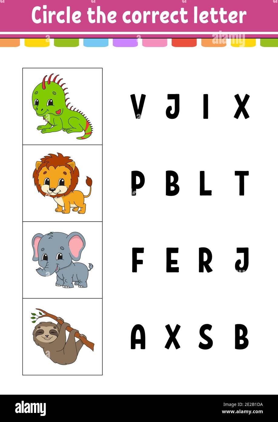 Circle the correct letter. lion, elephant, sloth, iguana. Education ...
