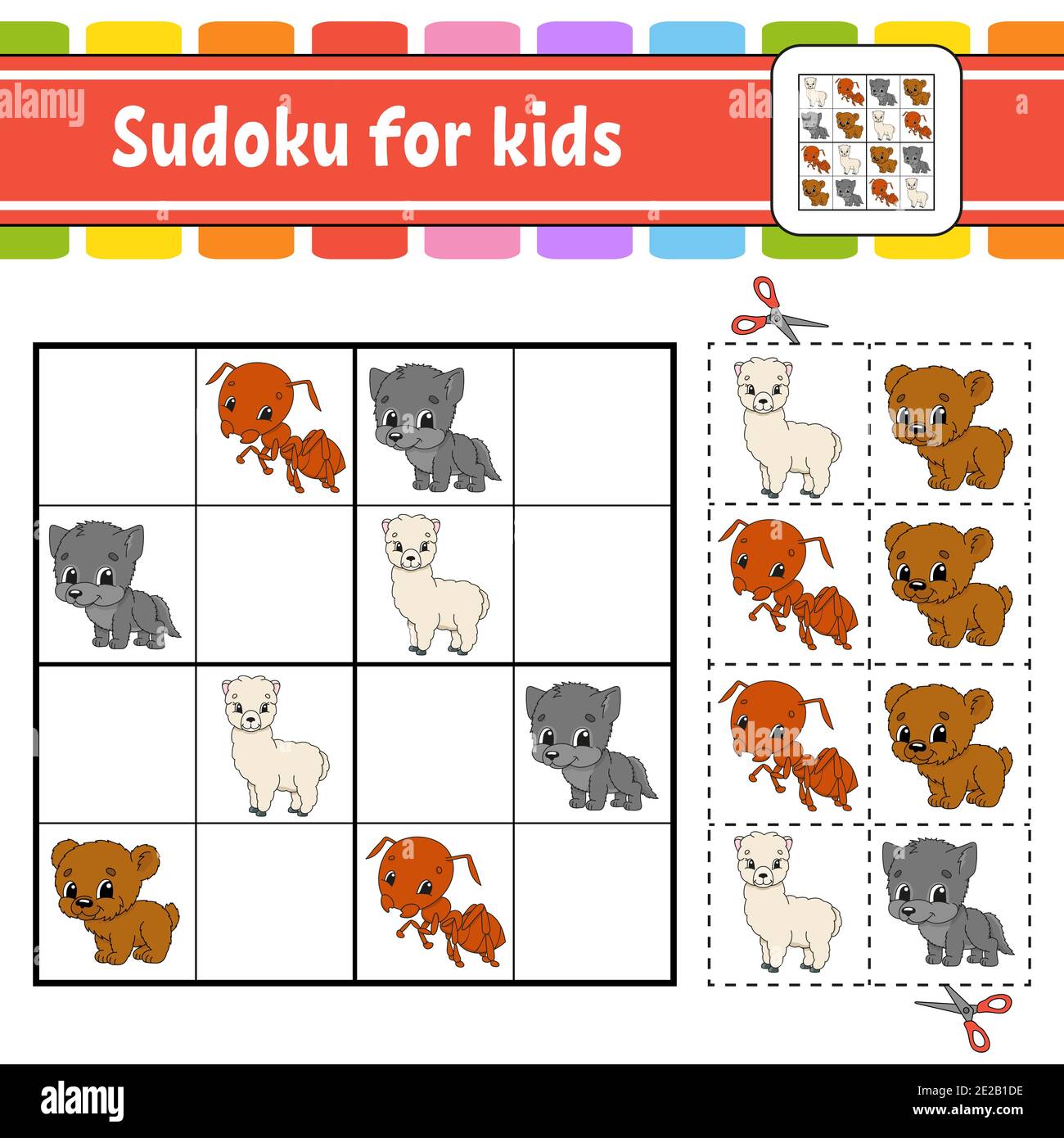 Sudoku for kids. Education developing worksheet. Activity page with ...