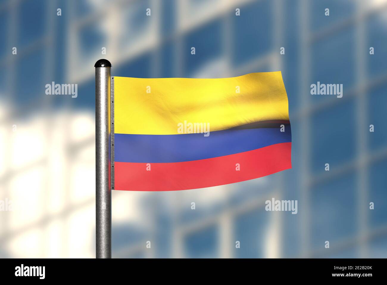 3d render of an flag of Colombia, in front of an blurry background ...