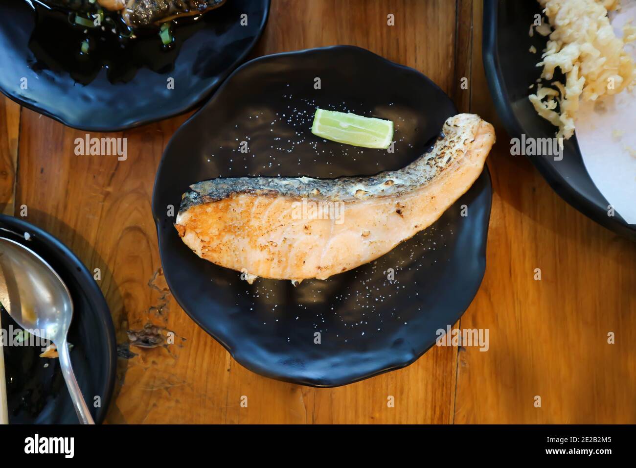 grilled salmon,salmon steak or Yaki Sake Stock Photo - Alamy