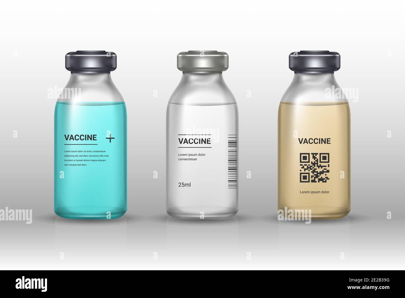 Set of medical vaccine bottles on gray backround. Mockup vaccine ...
