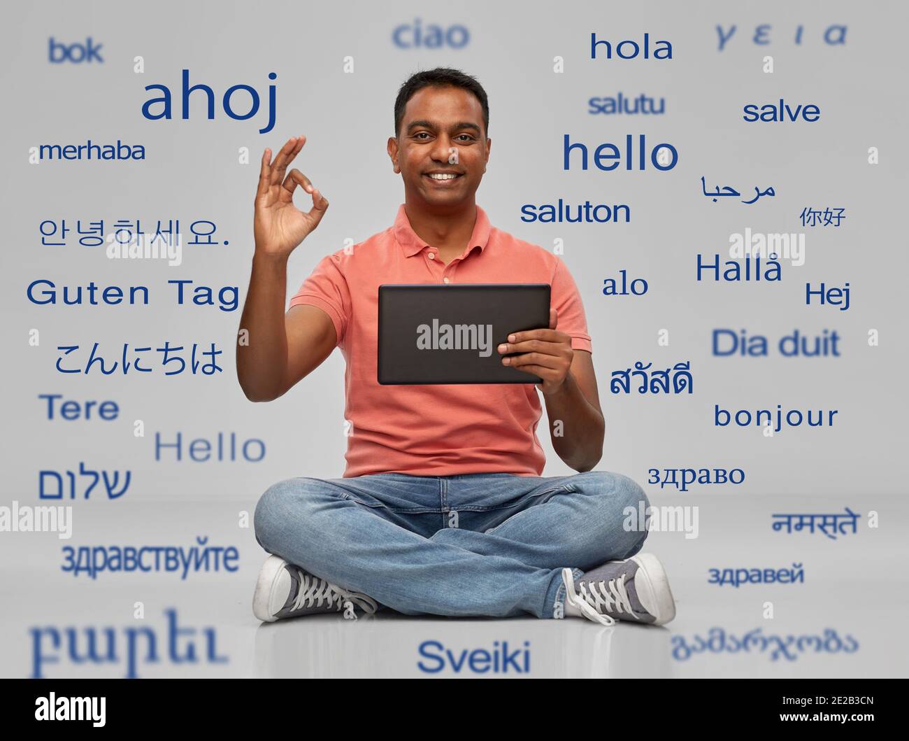 happy indian man with tablet pc Stock Photo - Alamy