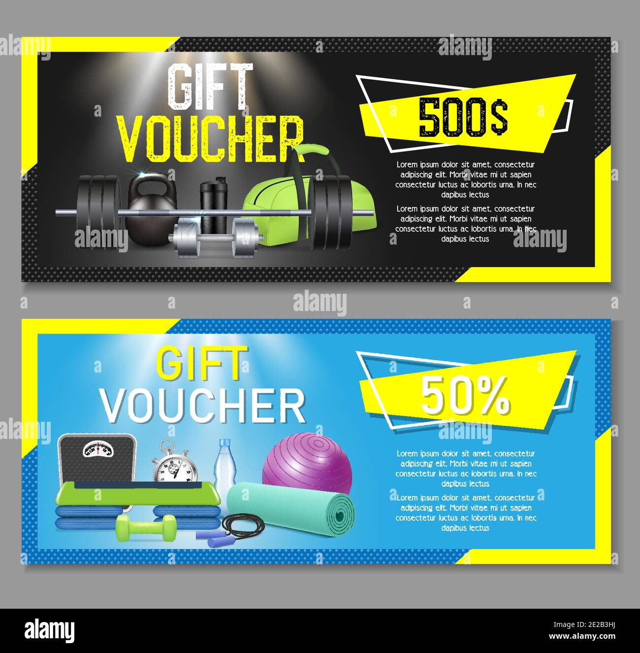 Fitness gift voucher vector template set Stock Vector Image & Art - Alamy