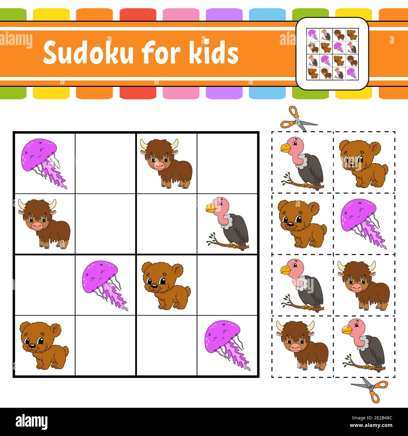 Sudoku for kids. Education developing worksheet. Activity page with ...