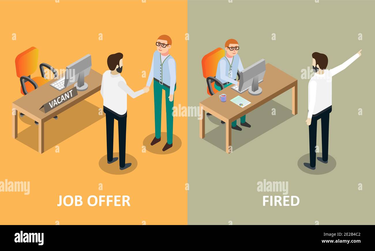Job offer and fired vector concept design elements Stock Vector Image ...