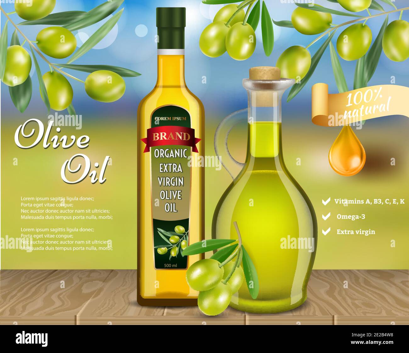 Olive oil advertising vector realistic template Stock Vector Image ...
